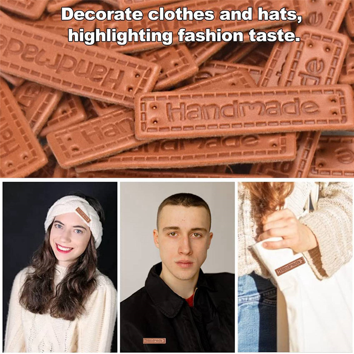 200Pcs PU Leather Handmade Labels Tags Embossed Labels Textile Leather ...