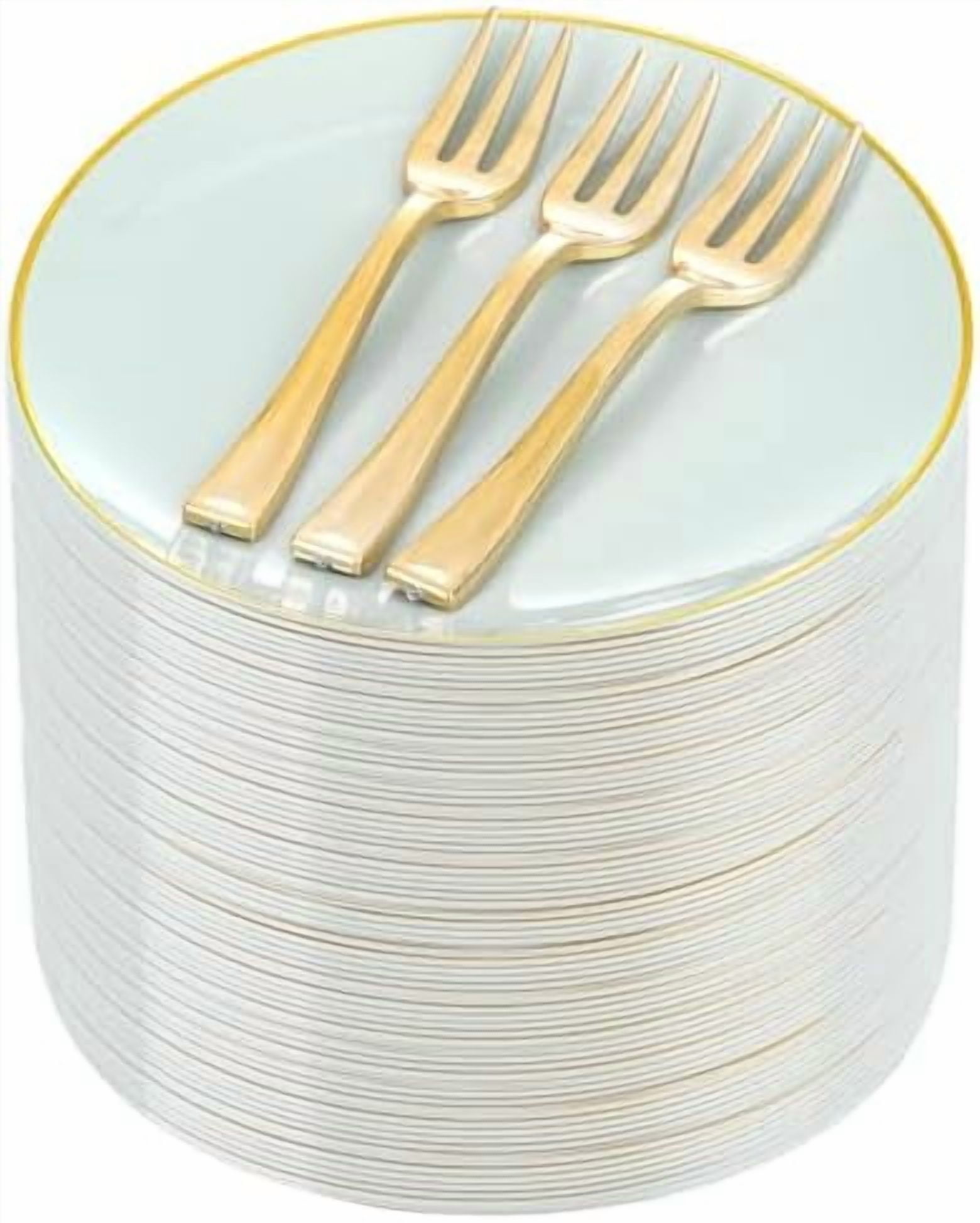200Pcs Pale Sage Green Gold Cake Plates 6.3" with Plastic Forks 5 ...