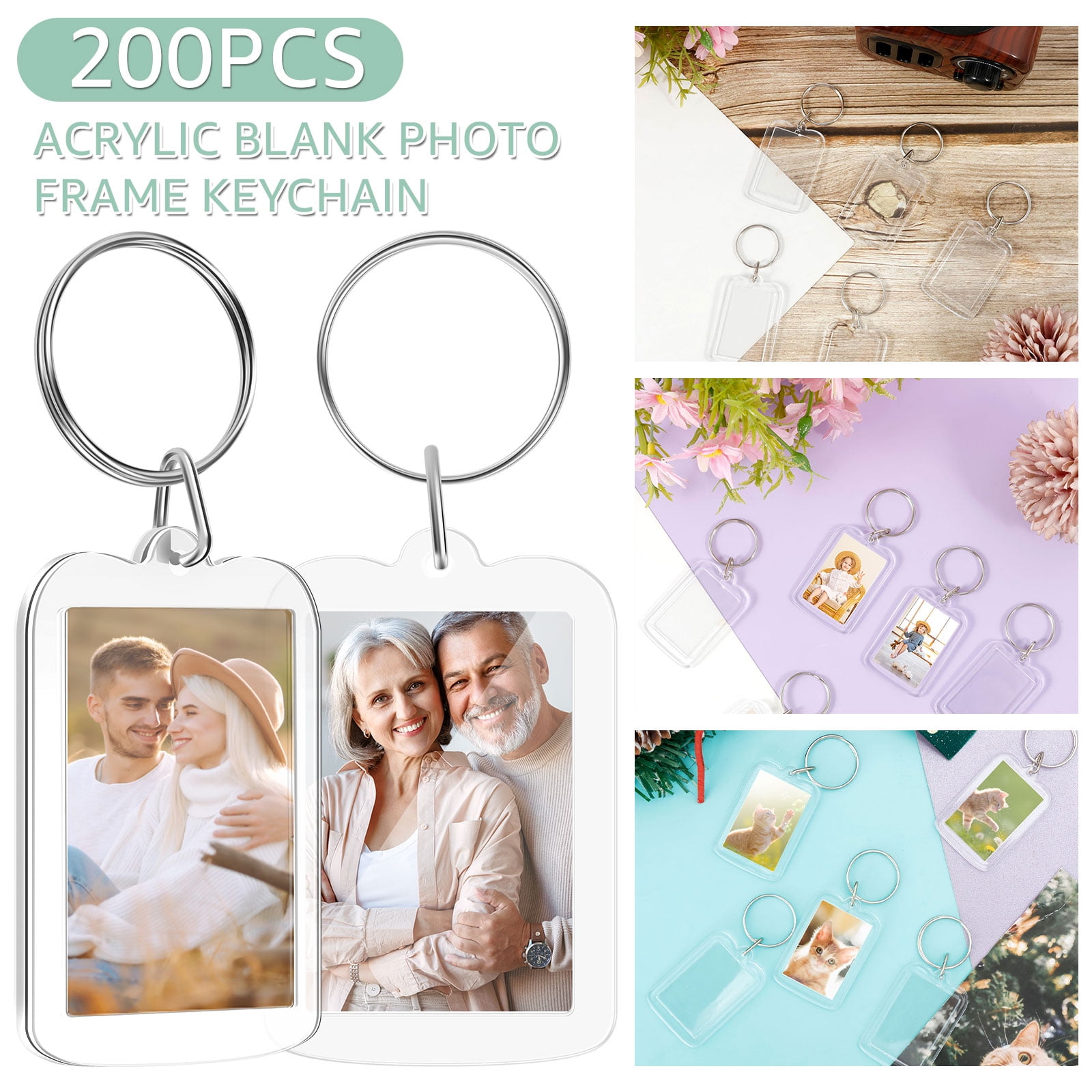200Pcs Photo Picture Keychain Portable Photo Insert Keyrings Easy to ...