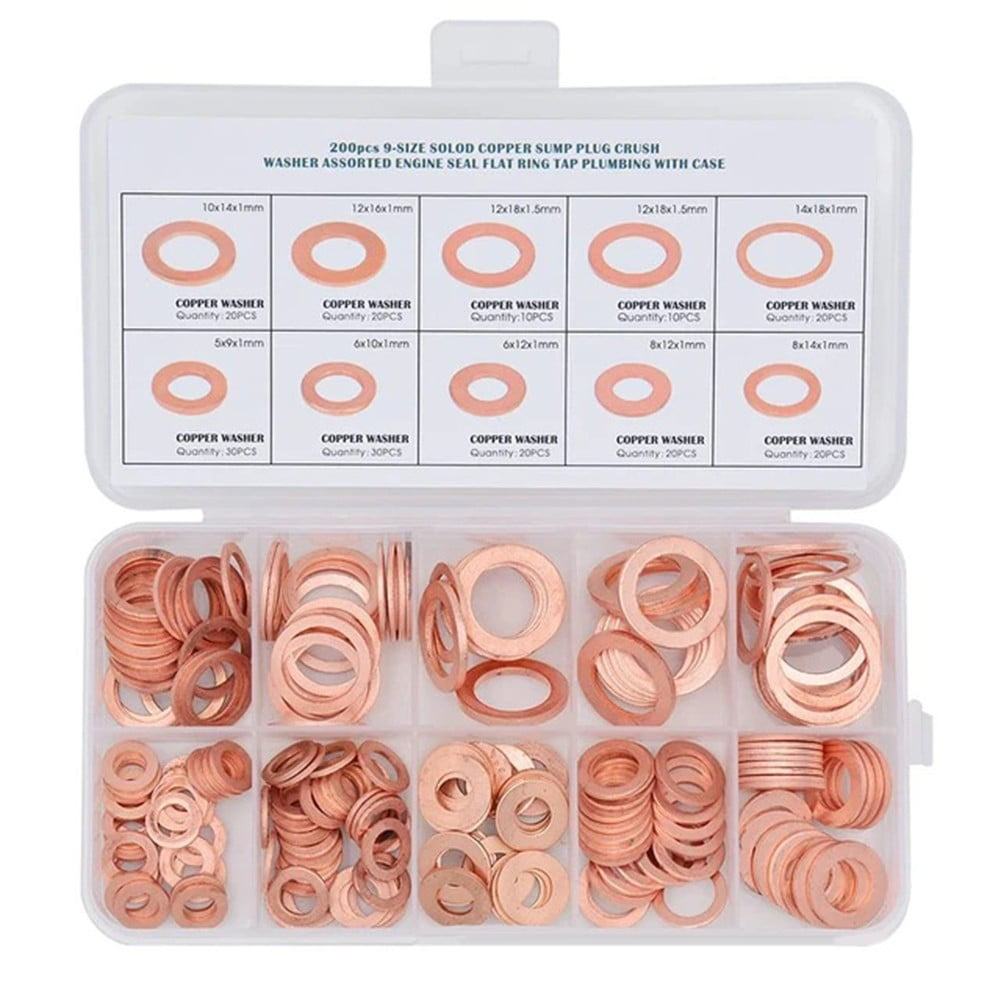 200Pcs Purple Copper Oil Seal Gasket Box With O-Ring(M5 M6 M8 M10 12 ...