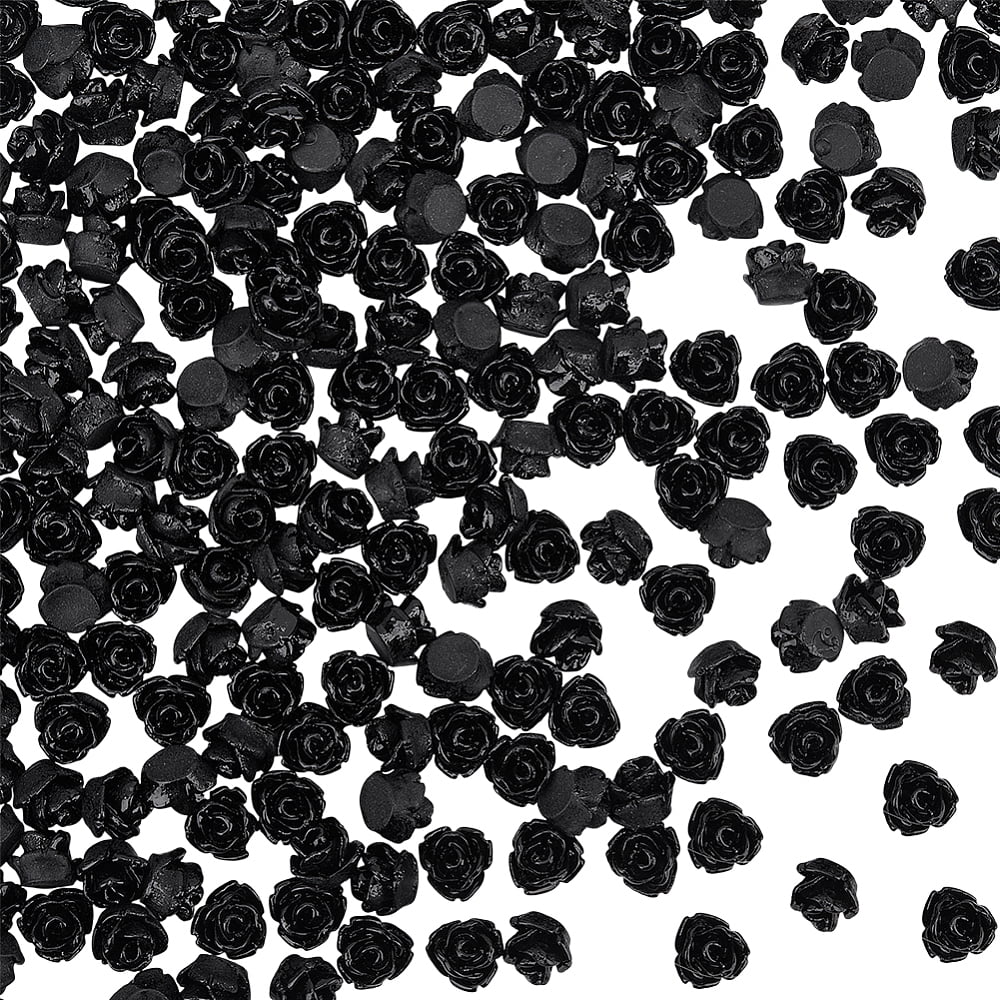 200Pcs Resin Rose Beads Opaque Flower Cabochons Black Rose Flower ...