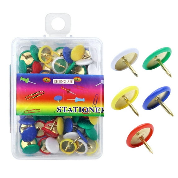 200Pcs Round Metal Thumbtacks Nickel Plated Push Pin Map Pin Round Flat ...