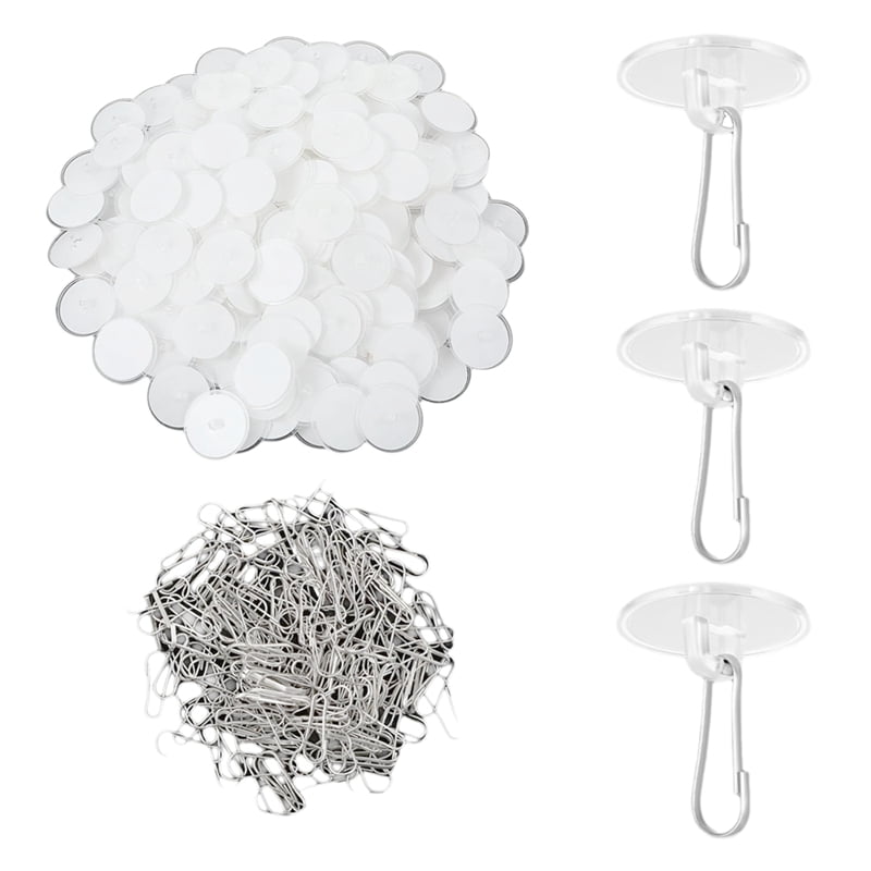 200Pcs Self-Adhesive Ceiling Hooks for Hanging, Round Suction Cup Plate ...