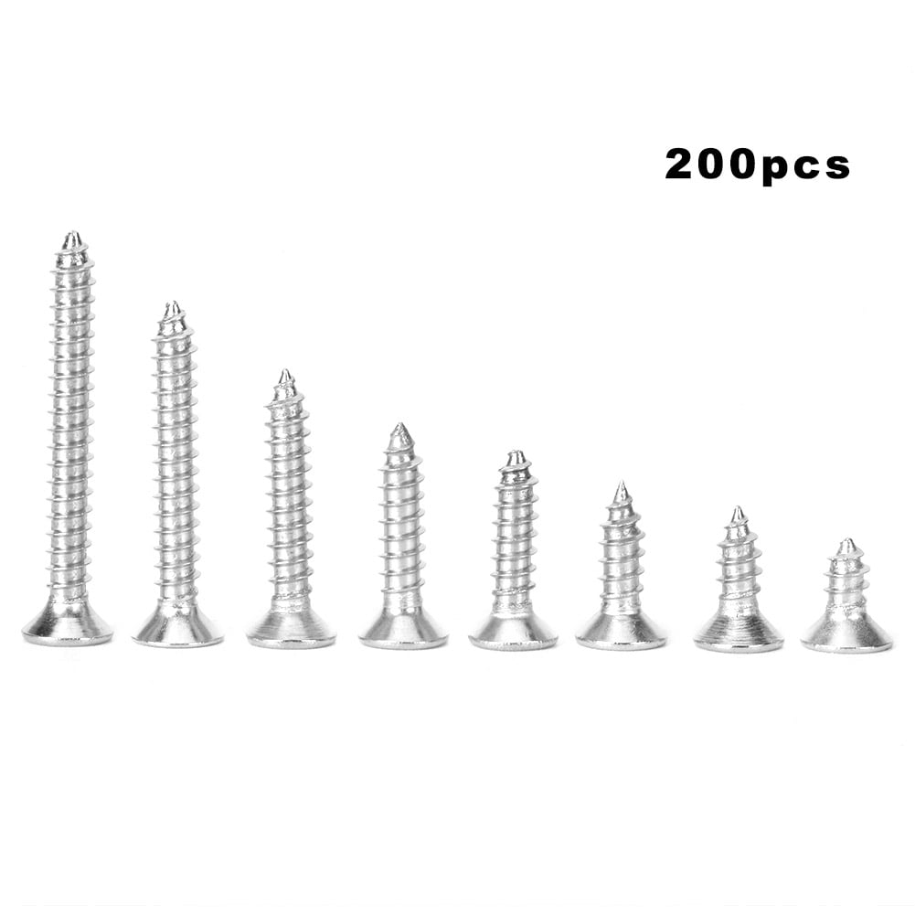 200Pcs Self Tapping Screw Cross Flat 304 Stainless Steel Fasteners for ...