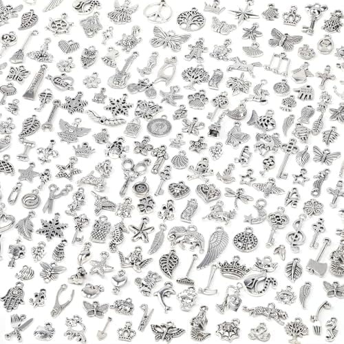 200Pcs Silver Charms for Jewelry Making, Assorted Tibetan Silver Bangle ...