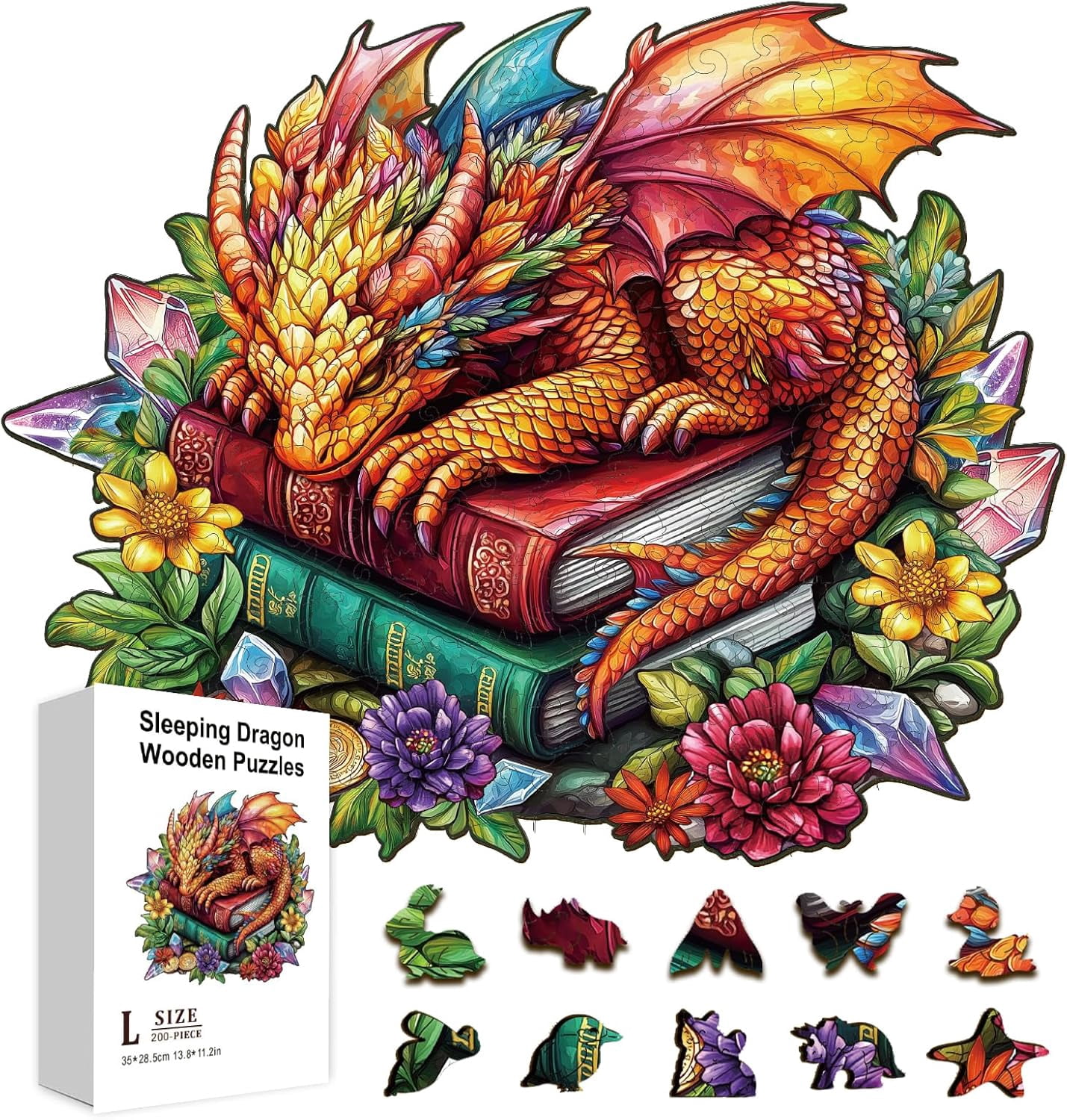 200Pcs Sleeping Dragon and Books Wooden Jigsaw Puzzles for Adults 11 ...