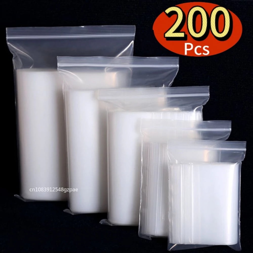 200Pcs Small Zip Lock Plastic Bags Transparent Bag Reclosable Vacuum ...