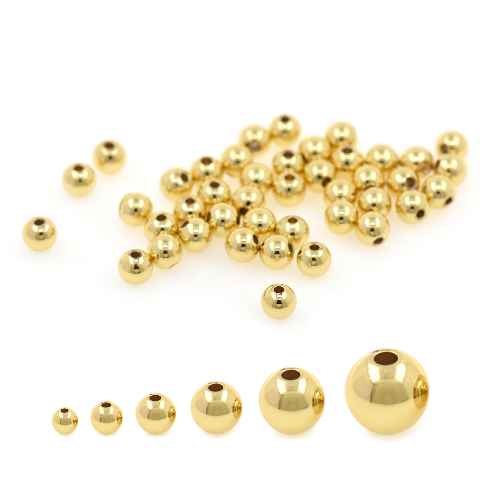 200Pcs Smooth 18K Gold Filled Spaacer Beads,Loose Seamless Beads,Round ...