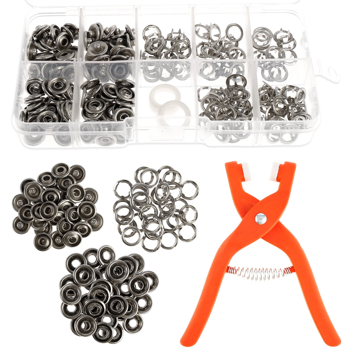 200Pcs Snap Button Kit with Manual Pliers Ergonomic Metal Press Studs ...
