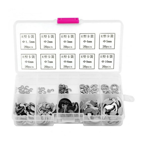 200Pcs Stainless Steel E-Clip E-clip Washer Assortment Kit Circlip ...