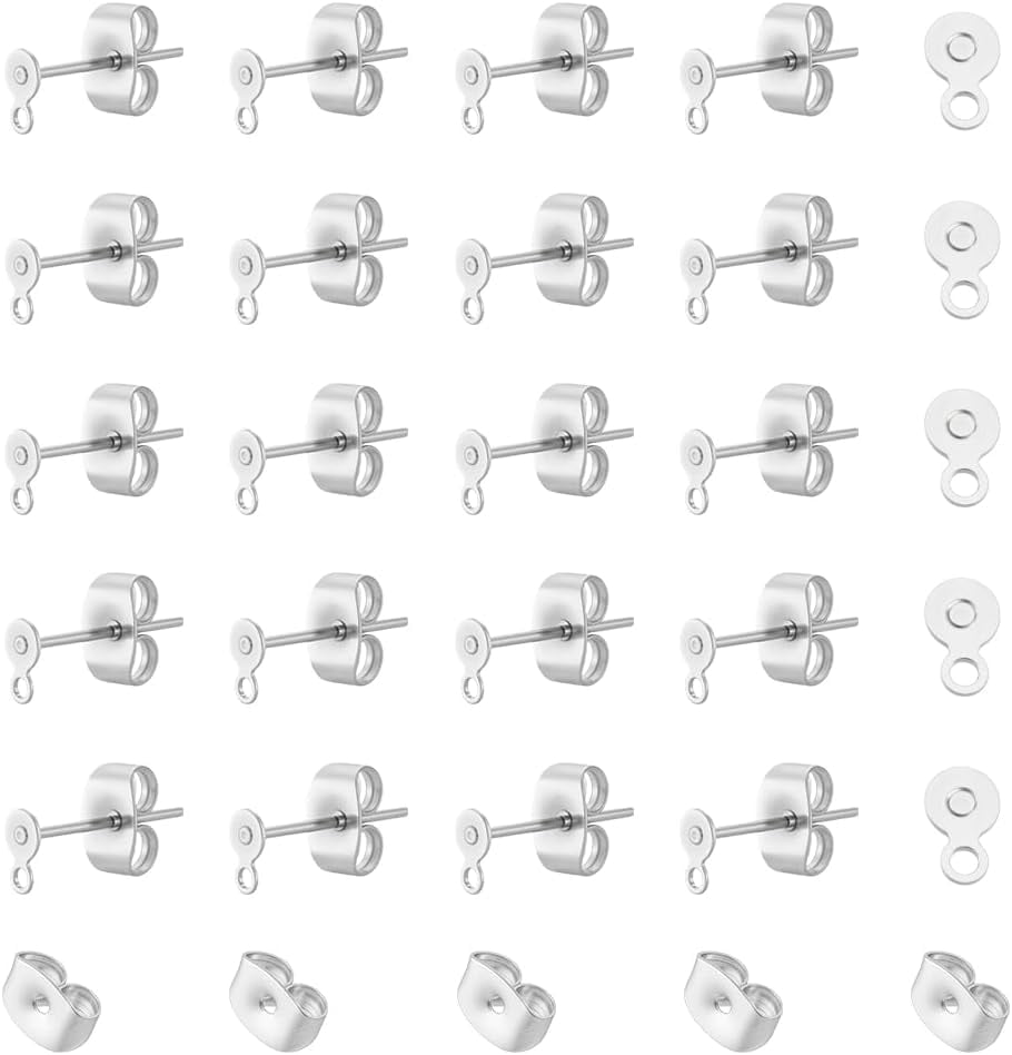 200Pcs Stainless Steel Earring Post Flat Pad Earring Stud with ...