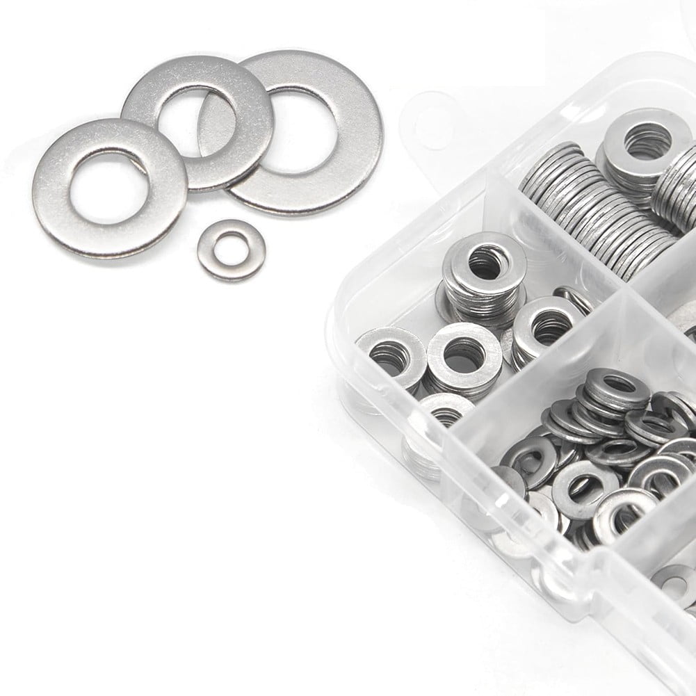 200Pcs Stainless Steel Flat Washer Plain Gasket Rings Assortment Kit M2 ...