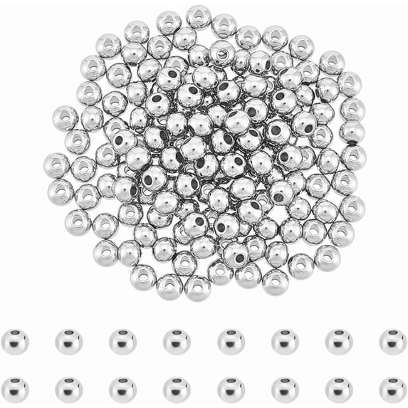 200Pcs Stainless Steel Spacer Beads Round Spacer Beads Metal Loose Bead ...