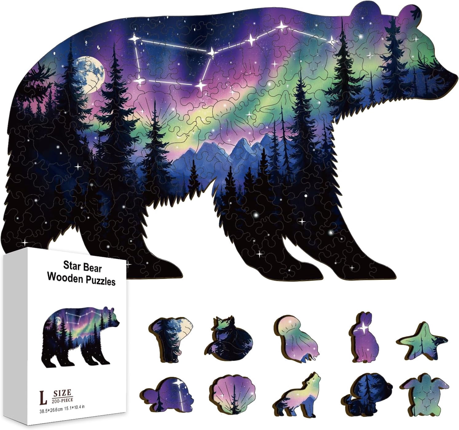 200Pcs Starry Sky Aurora Wooden Puzzles for Adults 15.15x9.29 in ...