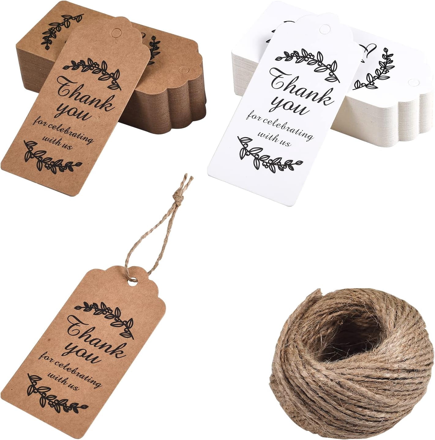 200Pcs Thank You Paper Tags Kit Rectangle Gift Tags Hanging Tag Labels ...