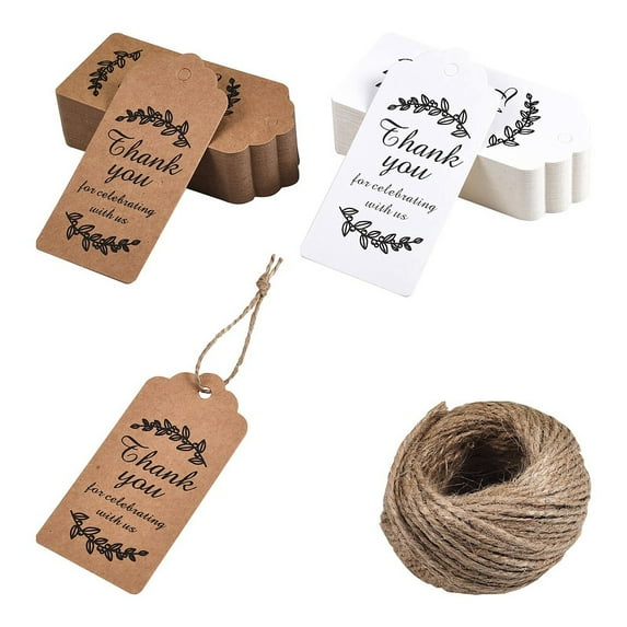 200Pcs Thank You Paper Tags Kit Rectangle Gift Tags Hanging Tag Labels ...