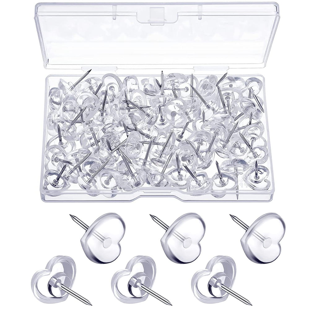 200Pcs Transparent Heart Shape Pushpins Thumb Tacks Decorative Pushpin ...