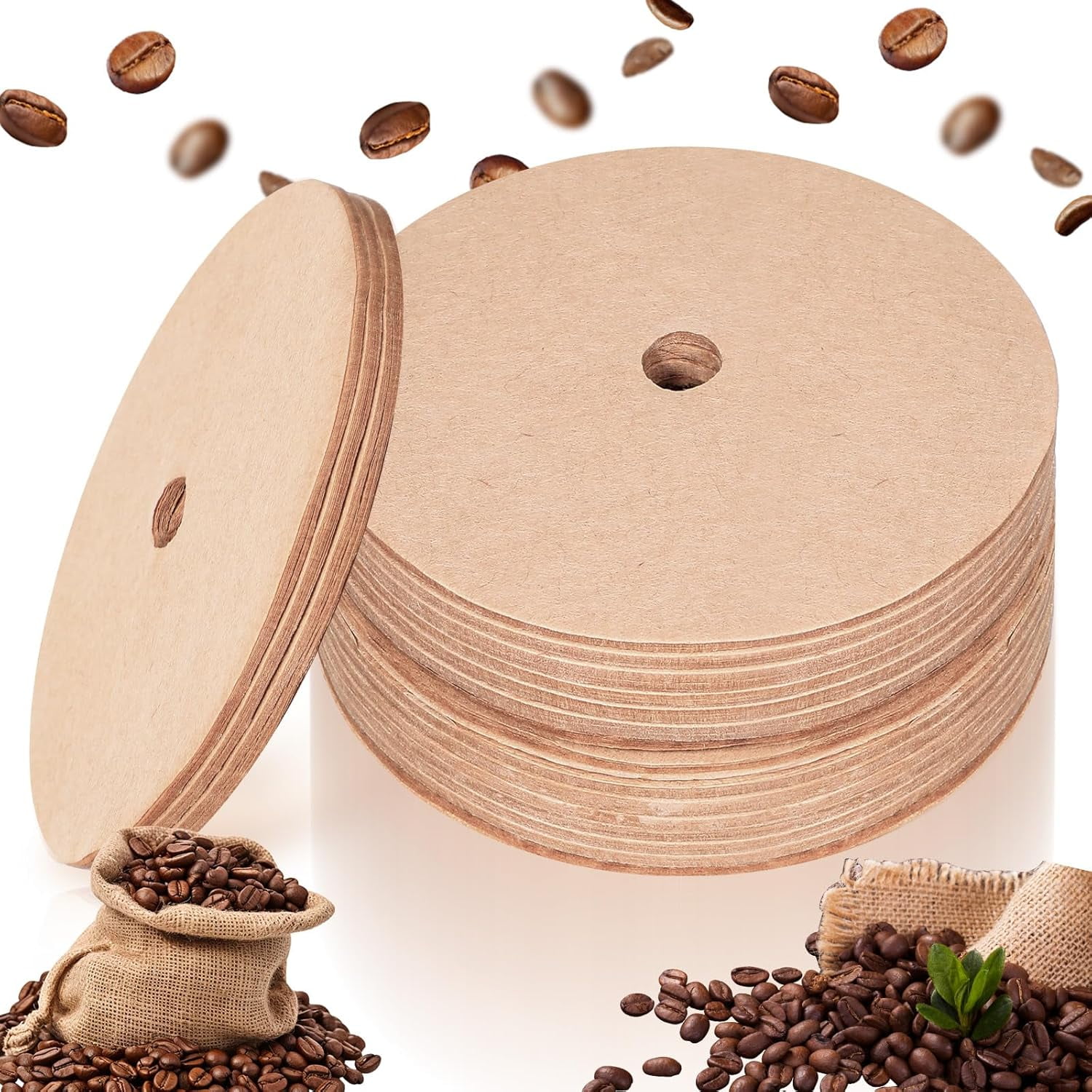 200Pcs Unbleached Coffee Filters, 3.75'' Round Natural Coffee Paper ...