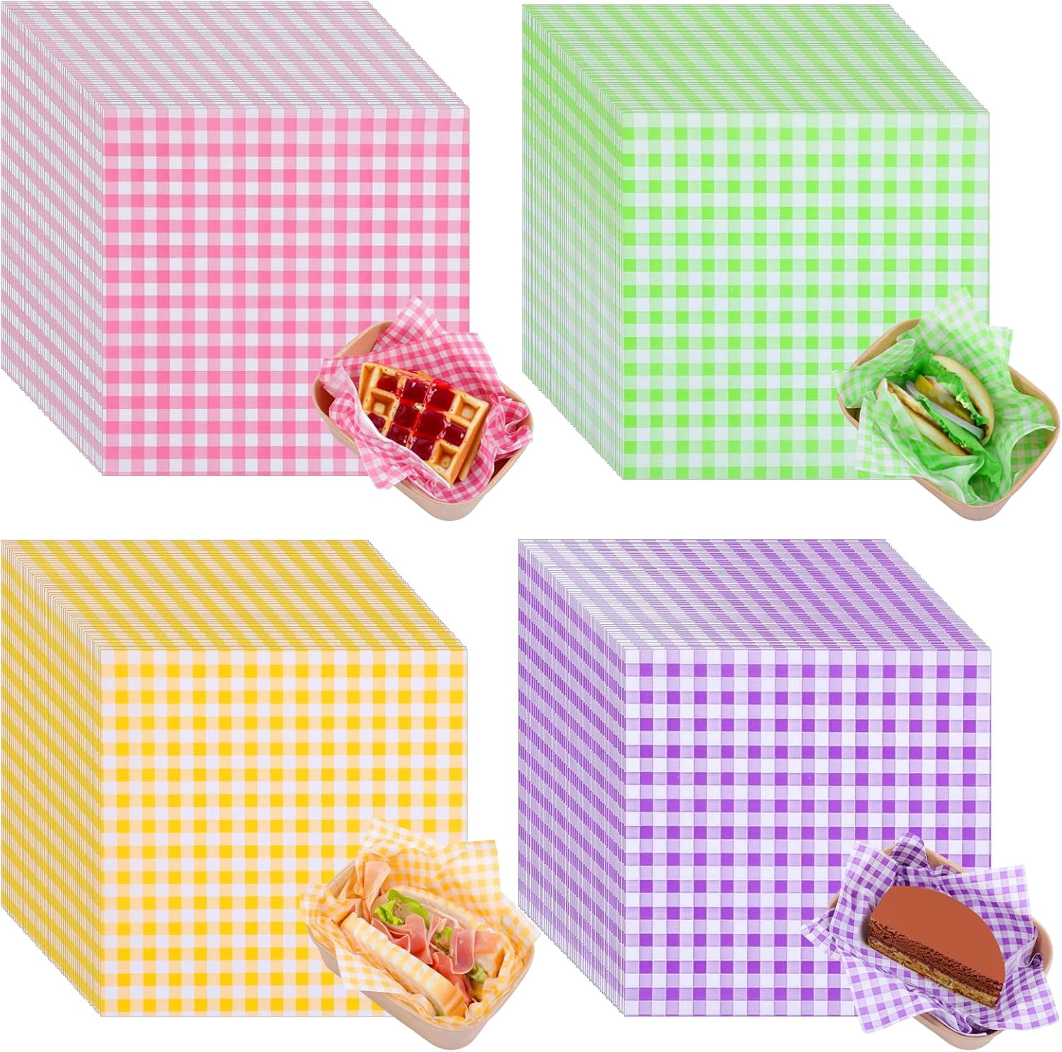 200Pcs Waxed Deli Paper Sheets 7 x 7 Inch Variety Pack Checkered Food ...