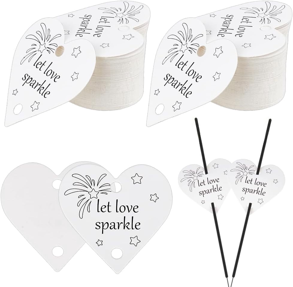 200Pcs Wedding Sparkler Tags with 6mm Hole Heart Shape Sparkler Cards ...