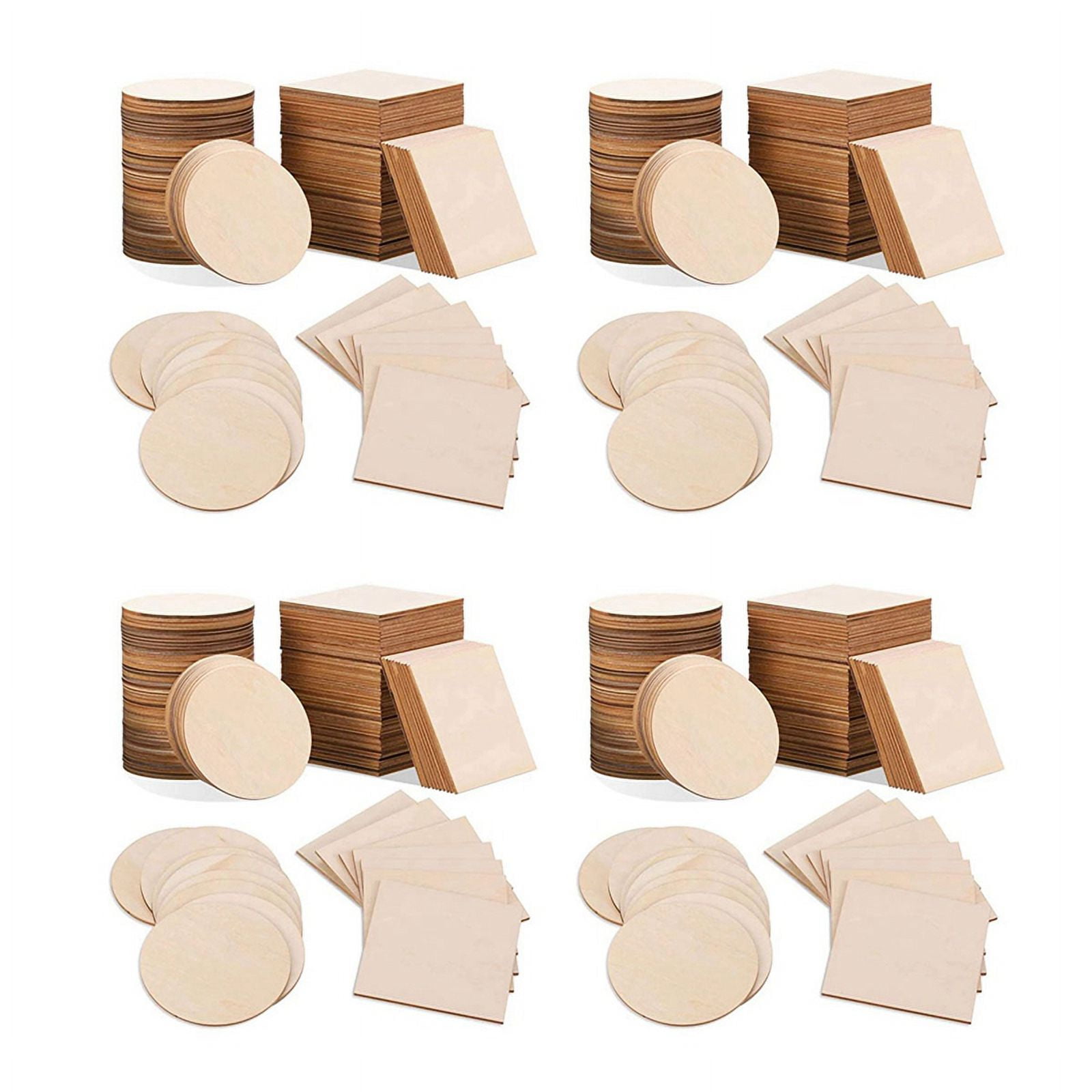 200Pcs Wood Slices 4X4Inch Unfinished Wood Pieces Square and Round ...
