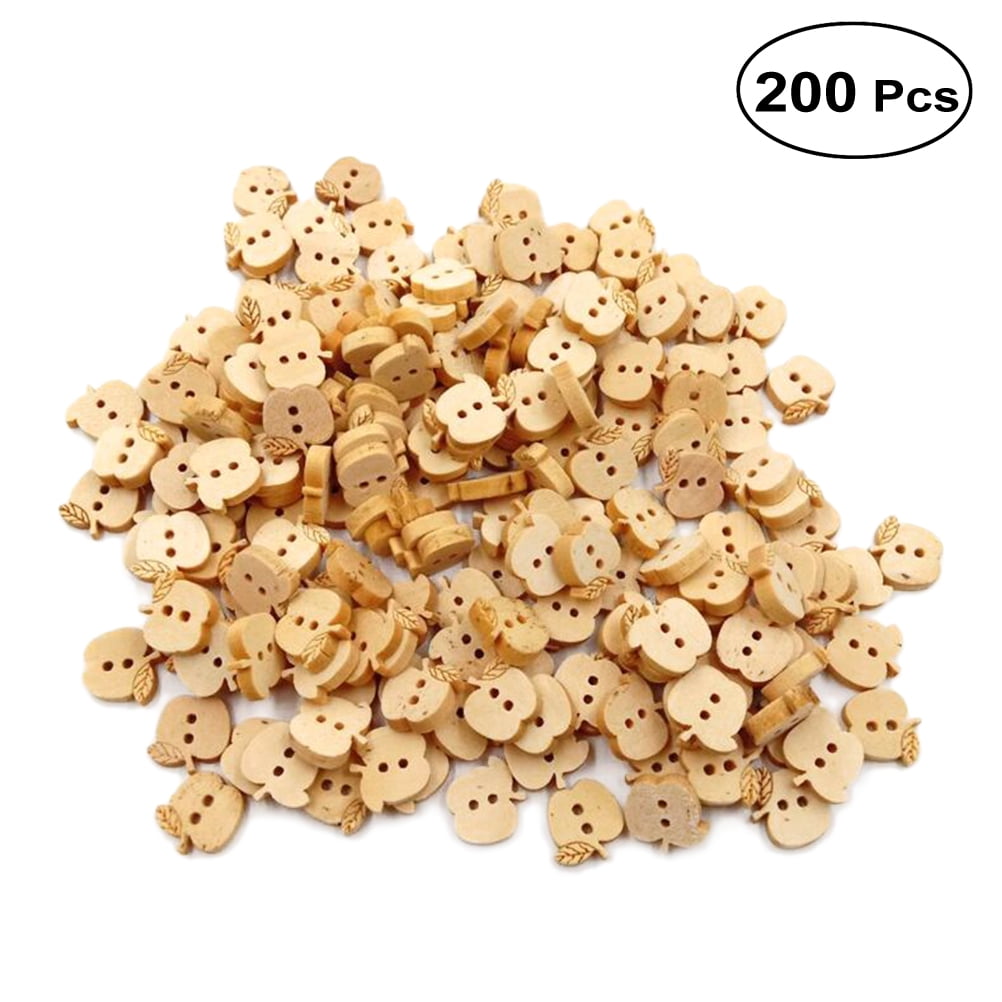200Pcs Wooden Buttons Environmental Apple Shape Wood Color DIY Press ...