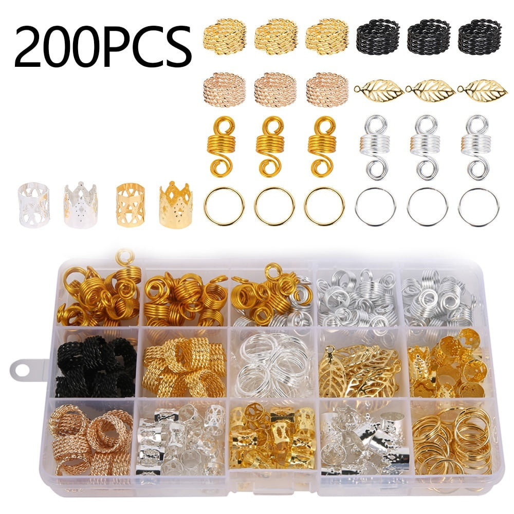 200Pcs/box Hair Braiding Bead Metal Sheets Ring Braid Dreadlocks Beads ...