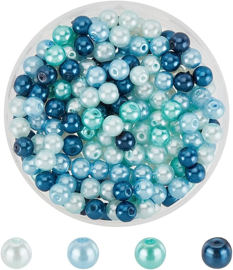 200Pcsg Ocean Mix Pearlized Glass Pearl Beads Round Blue 6mm Hole: 1mm ...
