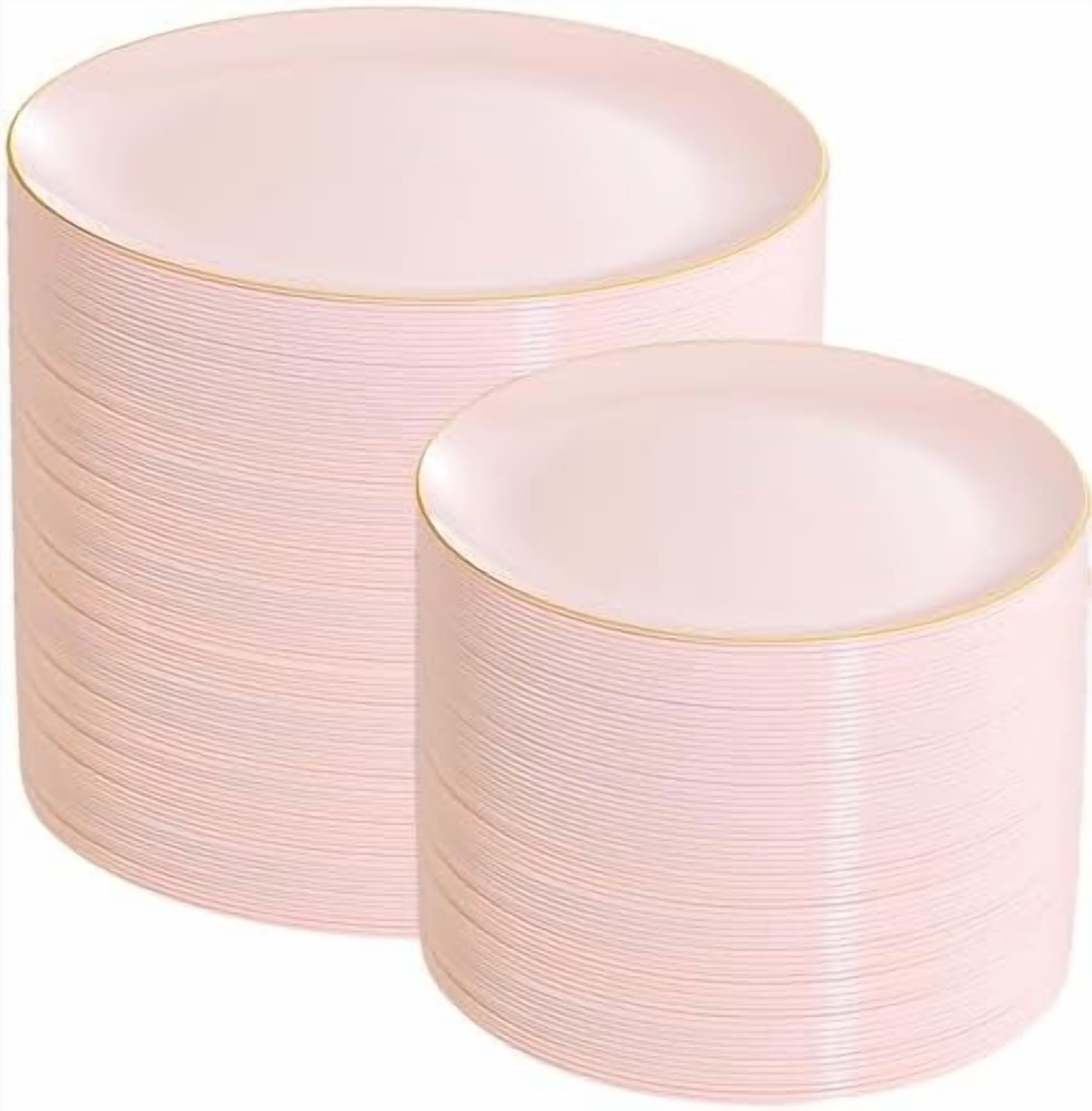200Pieces Pink Plastic Plates - Premium Hard Pink and Gold Disposable ...
