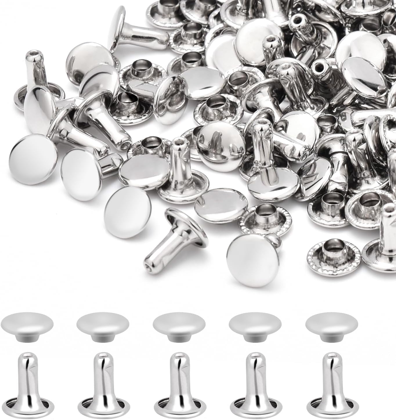 200Sets 8mm Round Double Caps Rivets, Leather Rivets Metal Tubular ...