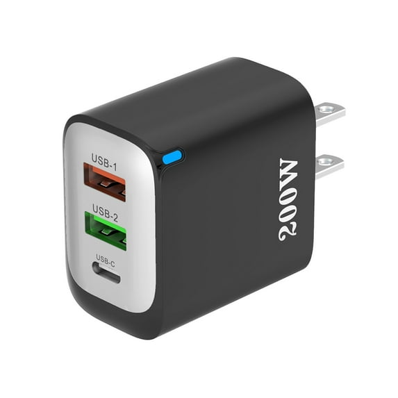 200W 3-Port USB Fast Charger - US Standard Wall Plug with 1 USB-C & 2 ...