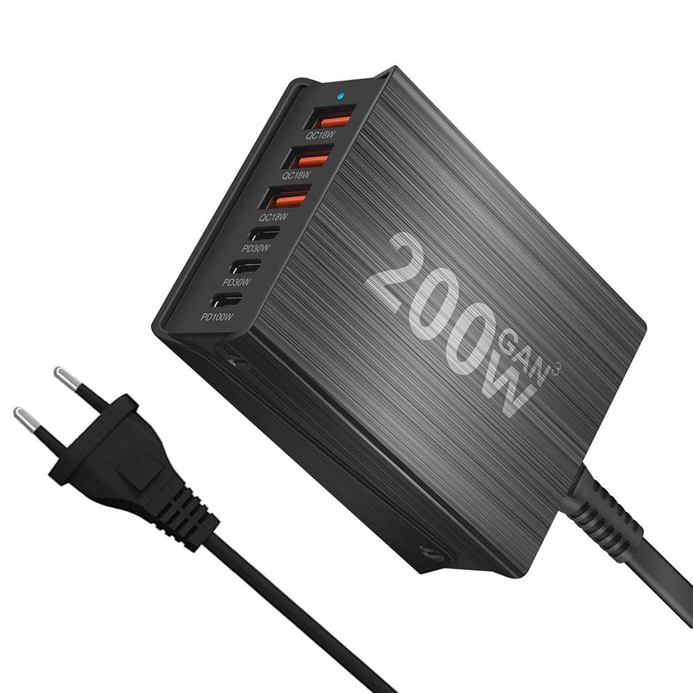 200W 6-Port GaN Ladestation USB C Ladegerät Quick Charge QC PD 3.0 Typ C Ho E2Q7 - Walmart.com