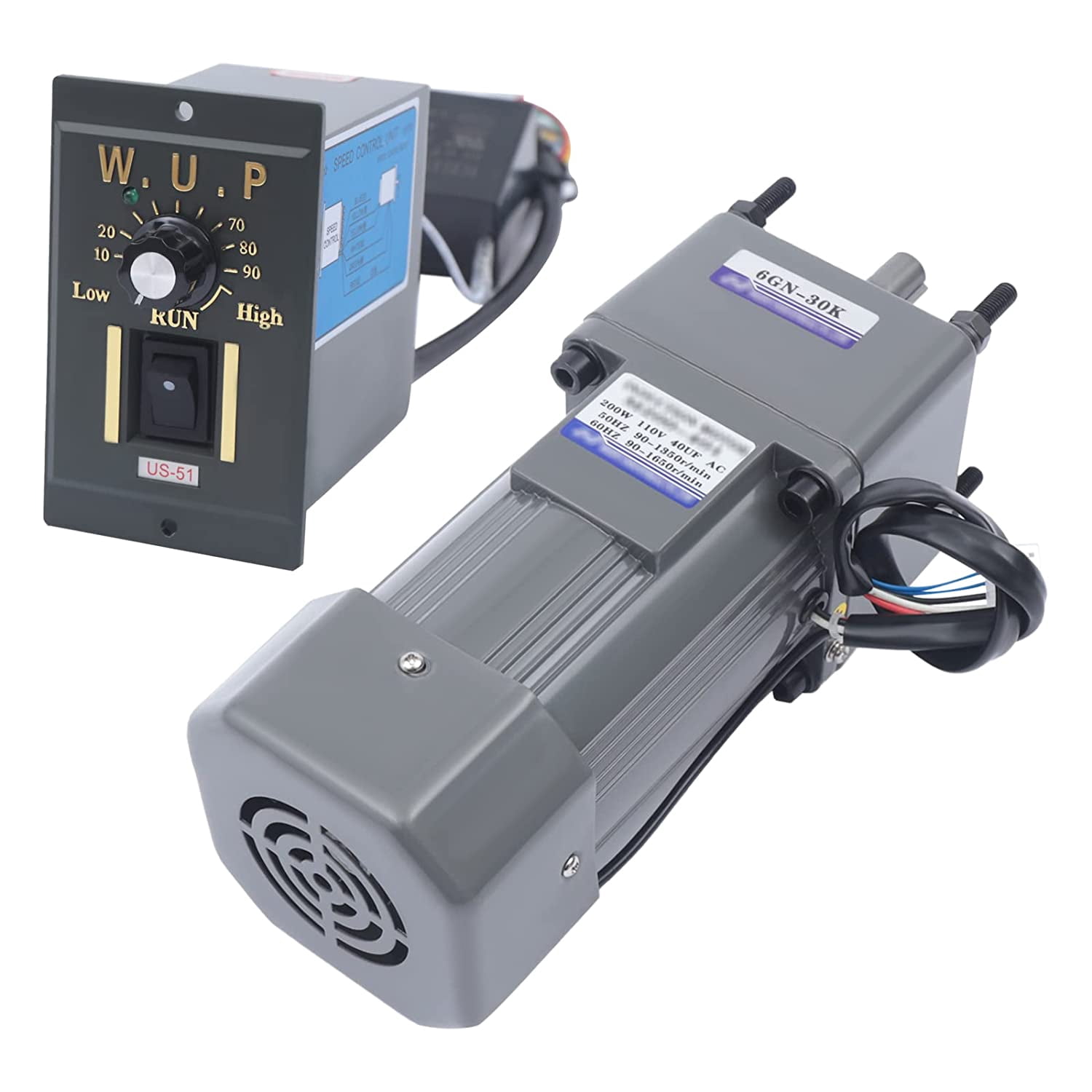 200W AC 110V Gear Motor Electric Single-Phase + Variable Speed ...