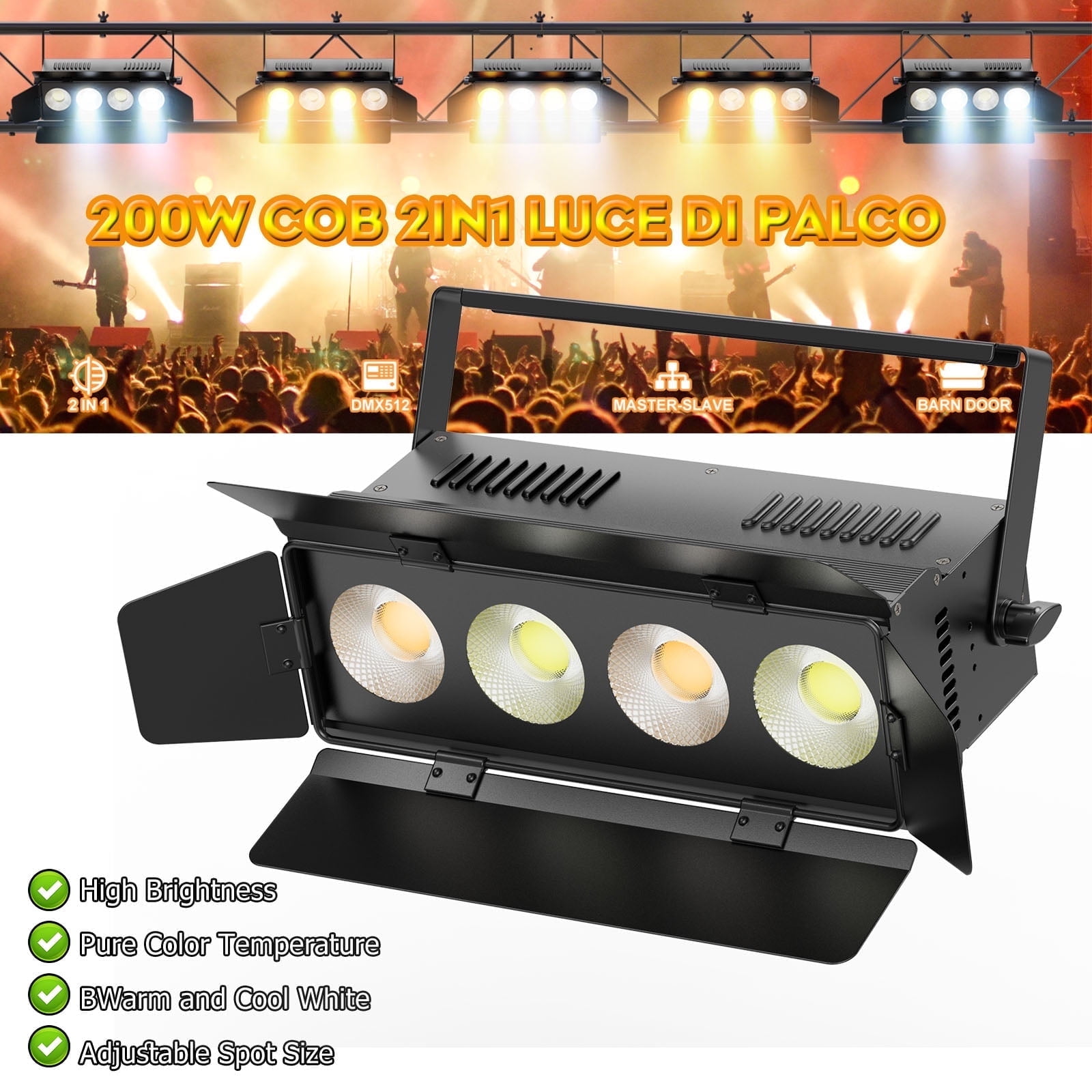 200W COB 2 IN 1 LED Par Light Spotlights with Barn Doors, Warm & Cold ...