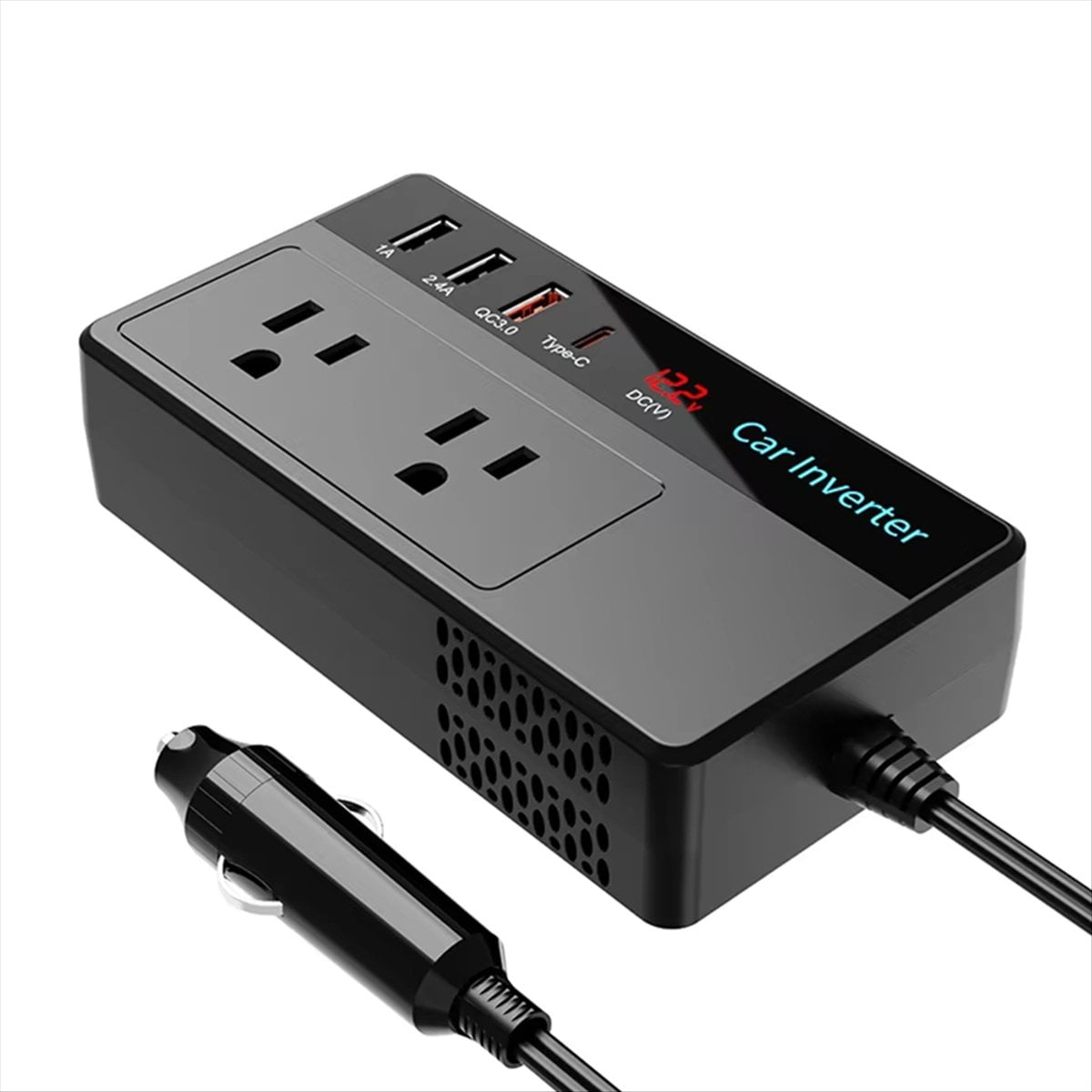 200W Car Inverter DC 12V to 110V AC Power Inverters 3 USB 1 Type-C ...