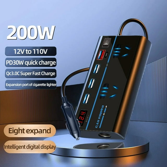 200W Car Inverter DC12V to DC110V/220V Power Adapter for Fast Charging ...