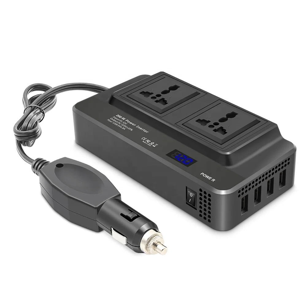 200W Car Inverter With 2 Ac Outlets And 4 Usb Ports For Large And Small ...