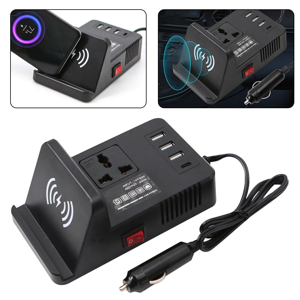 200W Car Inverter with 3USB and Type-C Fast Charging for 12V/24V Cars ...