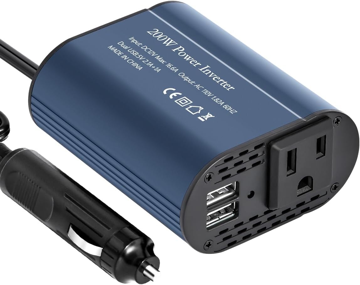 200W Car Power Inverter， Car Charger 12V DC to 110V AC Car Plug Adapter ...