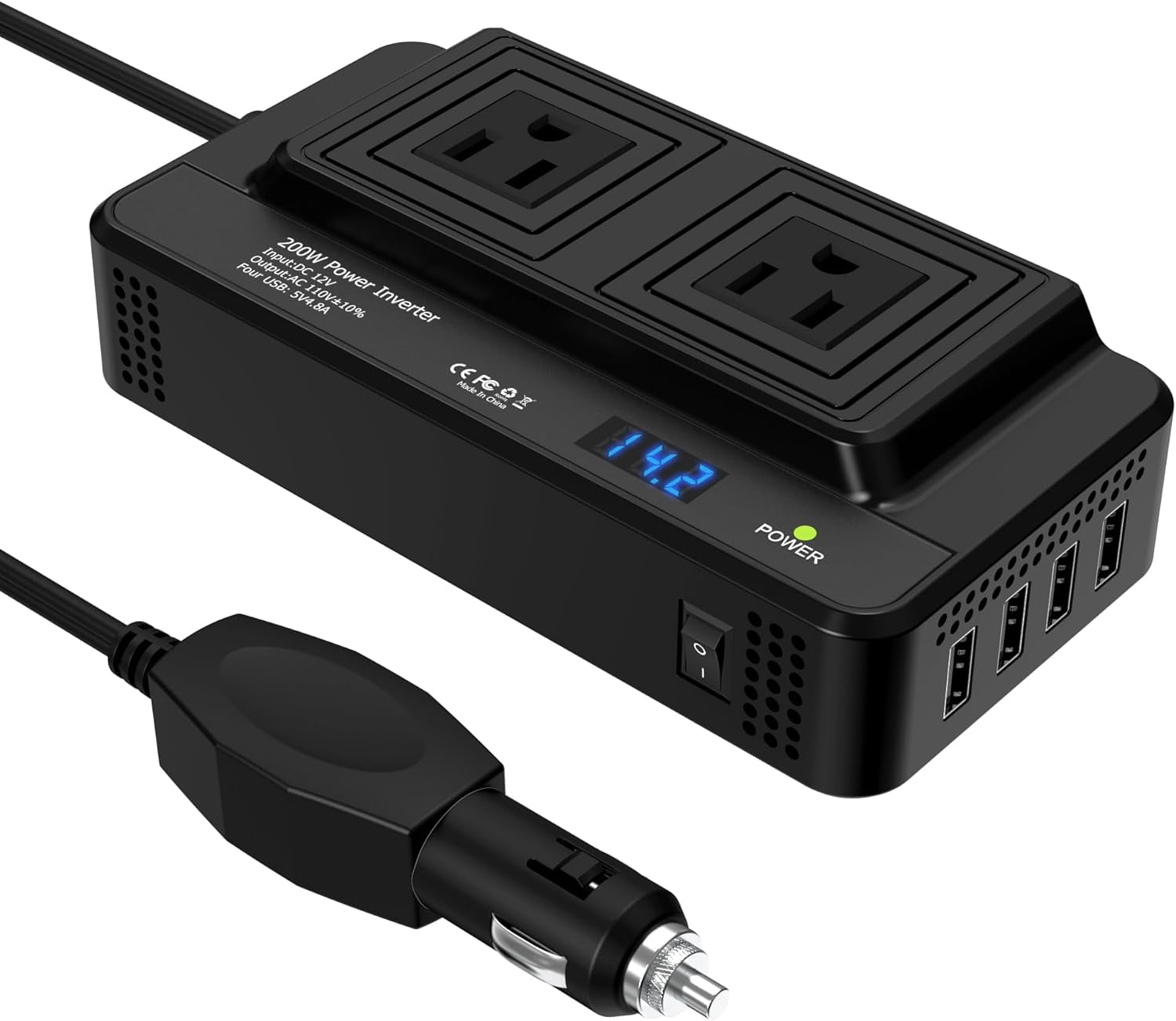 200W Car Voltage Converter Inverter DC 12V to AC 110V Ports Fast ...