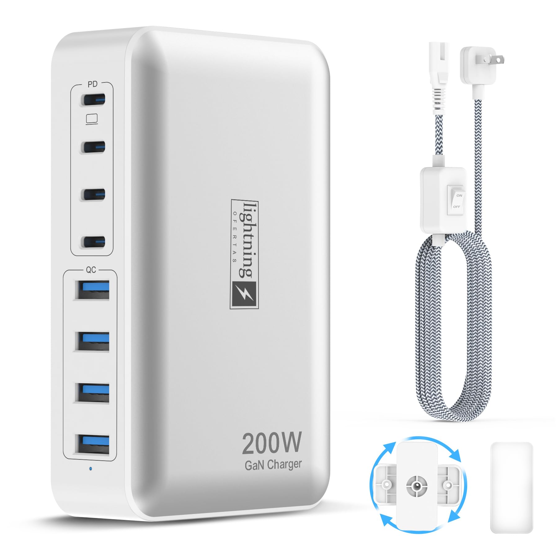 200W Charging Station for Multiple Devices, 8-Port USB C Charger Block ...