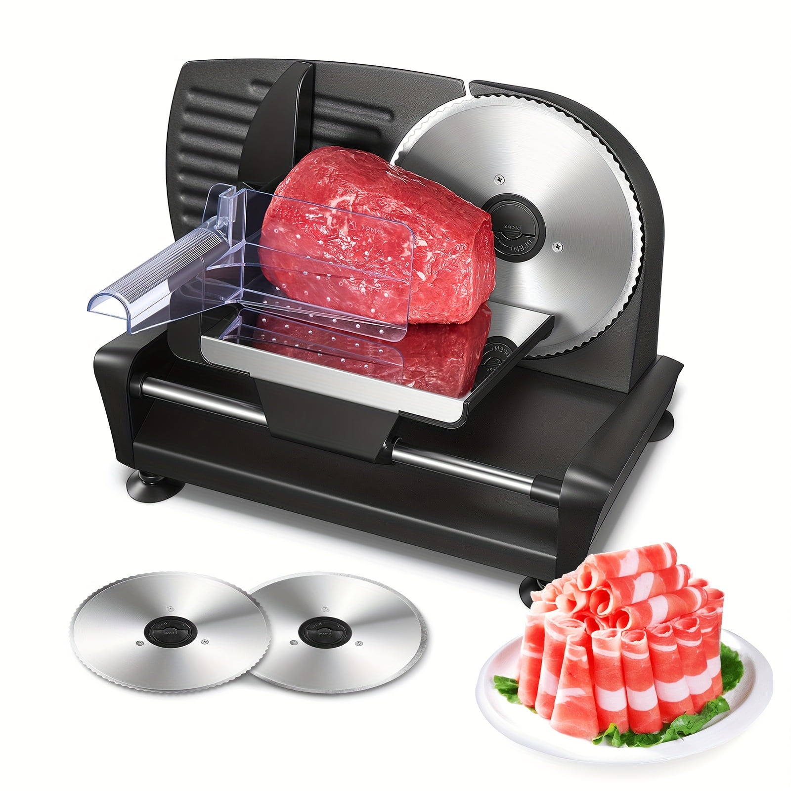 200W Electric Meat Slicer - 7.5" Removable Blades, 0-15 Thickness ...