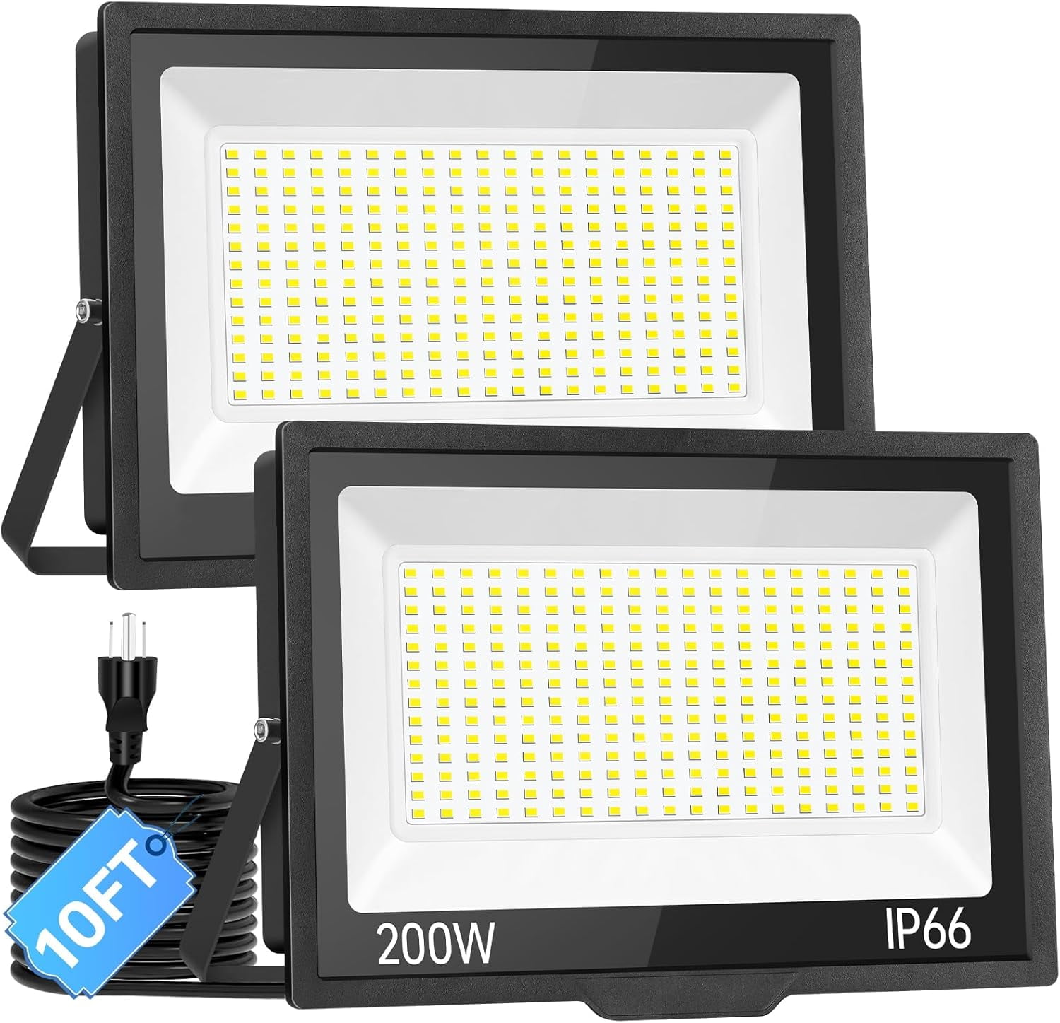 200W LED Flood Light Outdoor with Plug+10ft Wire, 24000Lm Super ...