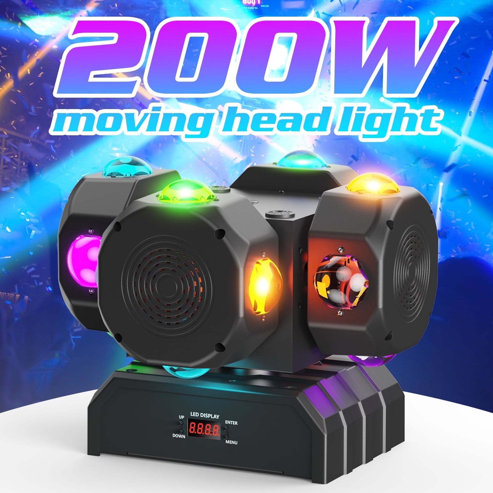 JAJALUYA 200W Moving Head Light 4H RGBW LED DMX512 Sound-Activated for ...