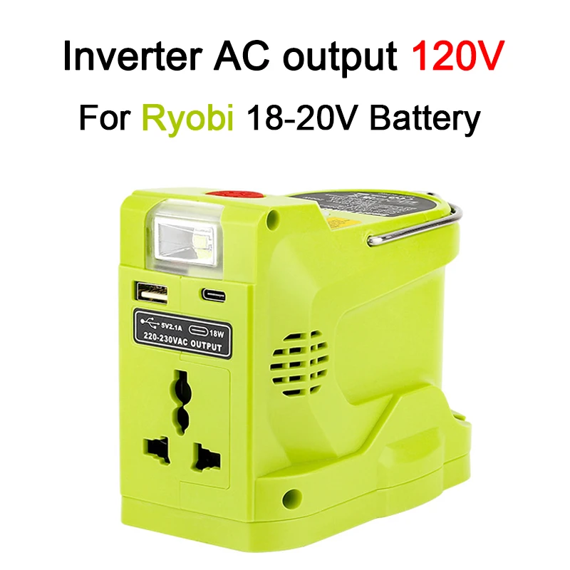 200W Portable Inverter For Ryobi 18V Battery 120-220V Modified Sine ...
