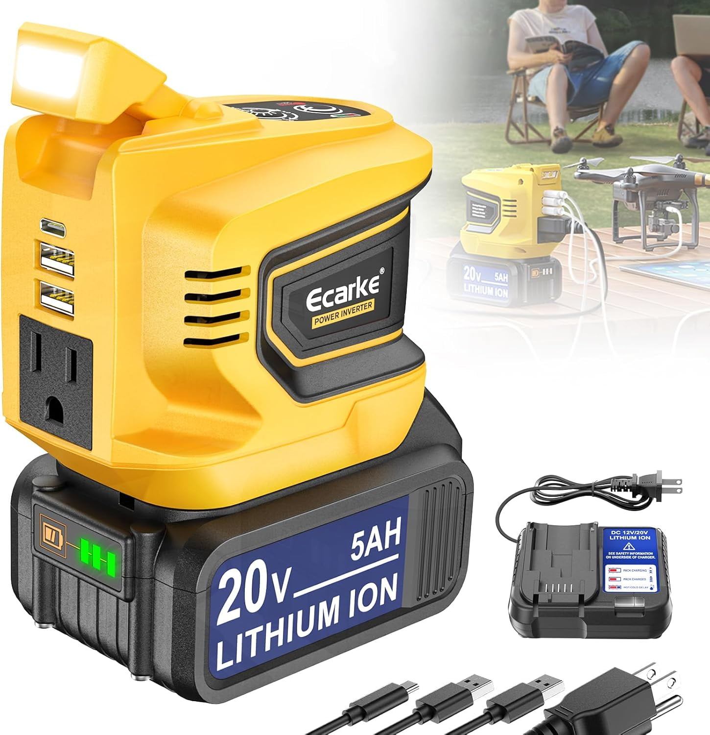 200W Portable Power Inverter for DeWALT 20V,Ecarke Outdoor Generato ...