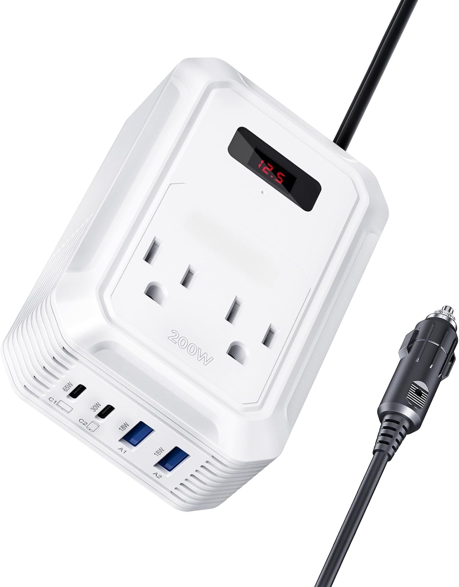 200W Power Inverter DC 12V to 110V AC Inverter with PD 65W/30W C & 2 QC ...