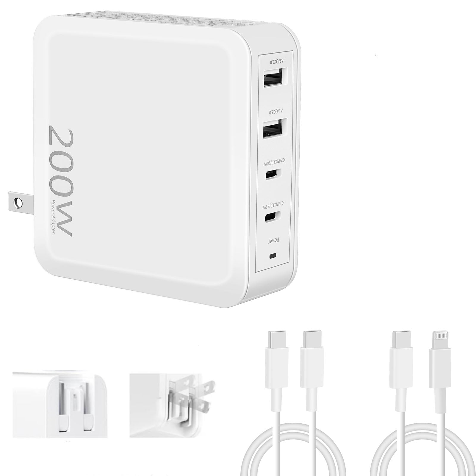 200W USB C Wall Charger Block,4 Port Fast USB C Charger Adapter with ...
