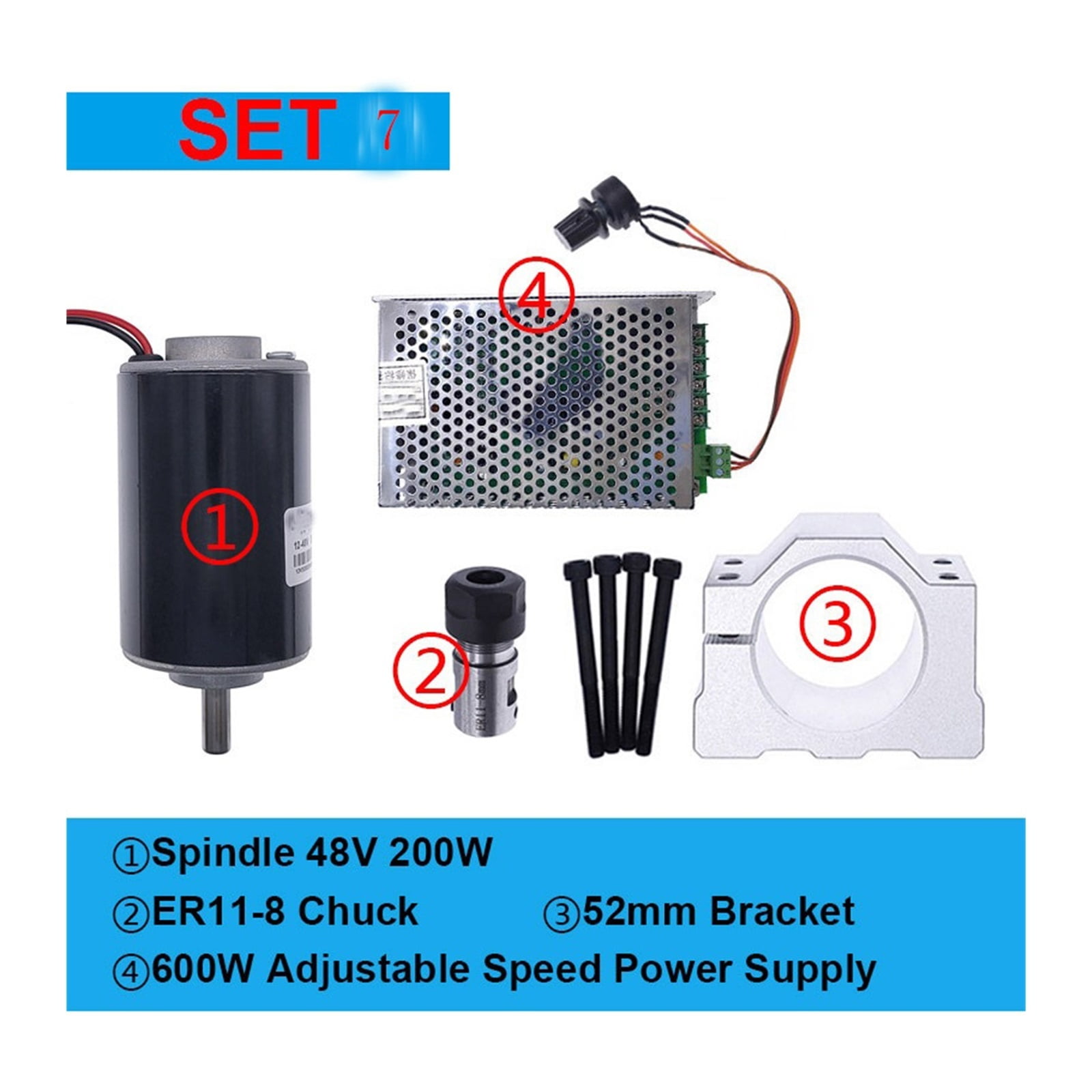 200W500W Spindle Motor 100V + Power Supply Speed Governor ER11-8mm CNC ...