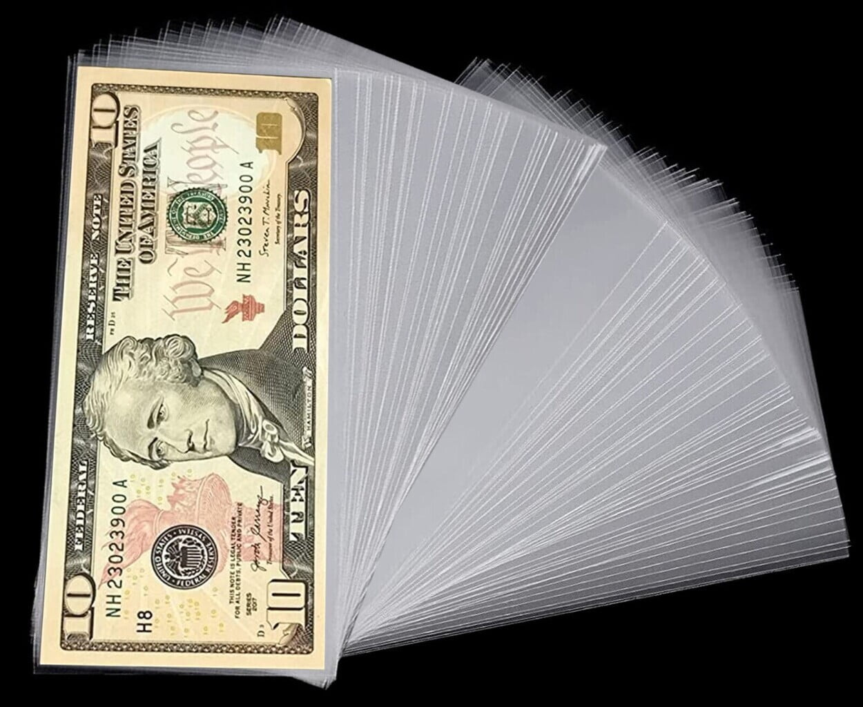 200X Currency Sleeves Paper Money Holder US Size Banknote Storage ...